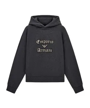 Emporio Armani French Terry Hoodie With Soft Touch Logo Embroidery - Grey