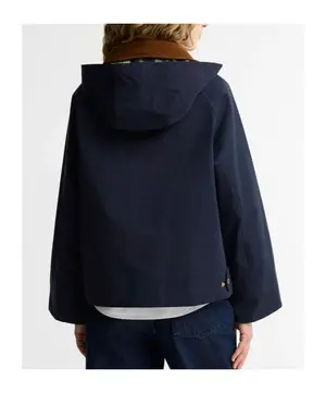 Barbour Detachable Hood Rain Jacket With Corduroy Collar - Deep Navy Blue
