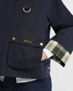 Barbour Detachable Hood Rain Jacket With Corduroy Collar - Deep Navy Blue