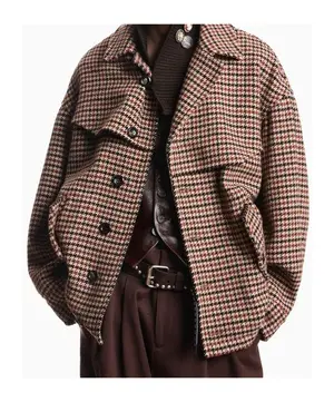 Emporio Armani Houndstooth Virgin Wool Caban Coat