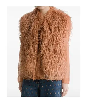 FORTE_FORTE Mongolian Shaggy-texture Sleeveless Jacket - Brown