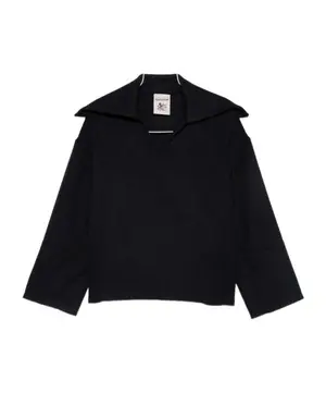 SEMICOUTURE Collared Knit Top With V-neck And Long Sleeves