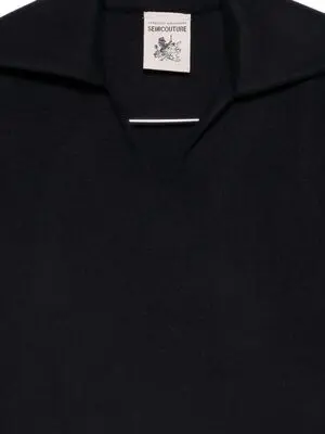 SEMICOUTURE Collared Knit Top With V-neck And Long Sleeves