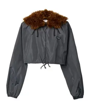 Miu Miu Technical Fabric And Shearling Windbreaker - Hematite