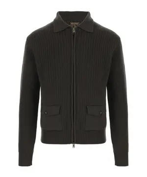 Woolrich Ribbed Zip-up Cardigan - Dark Brown