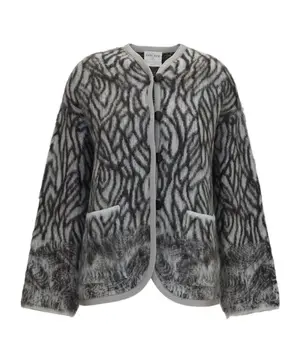FORTE_FORTE Brushed Knit Cardigan With Abstract Pattern