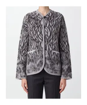 FORTE_FORTE Brushed Knit Cardigan With Abstract Pattern
