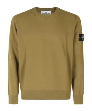 Stone Island Crewneck Sweater With Sleeve Emblem - Green