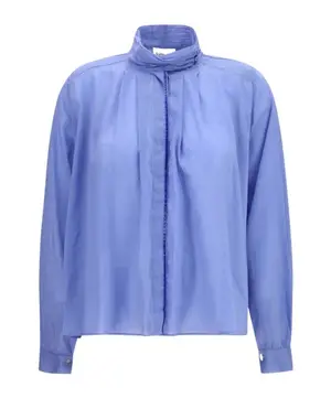 FORTE_FORTE Pleated High-neck Blouse With Button Front