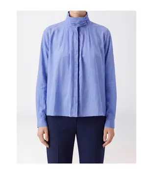 FORTE_FORTE Pleated High-neck Blouse With Button Front