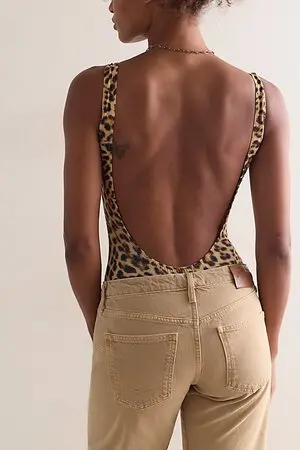 Norma Kamali Super Low Back Mio Bodysuit In Animal Print