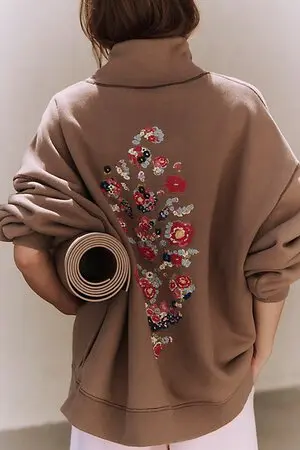 Free People Floral Logo Mock Neck Pullover Sweatshirt