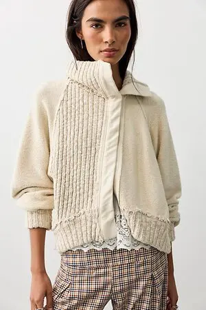 Free People Annie Cozy Funnel-neck Cardigan - Ivory