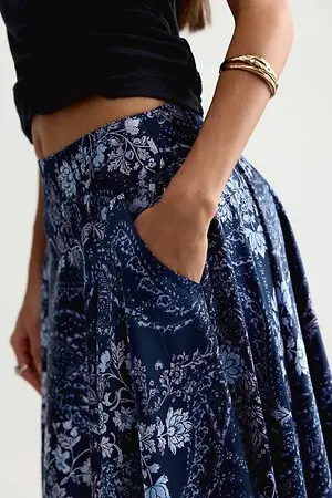 Free People Chilco Printed Maxi Skirt - Navy Combo