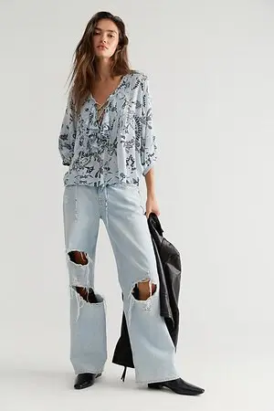 Free People Christelle Printed Top - Sky Combo