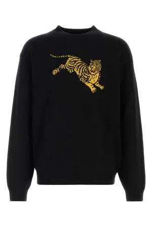 Kenzo Tiger Intarsia Wool Blend Crew Neck Sweater - Black