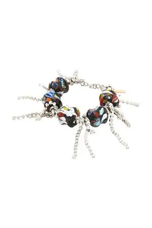 Dries Van Noten Handmade Strass Fringed Bracelet In Blue - Black