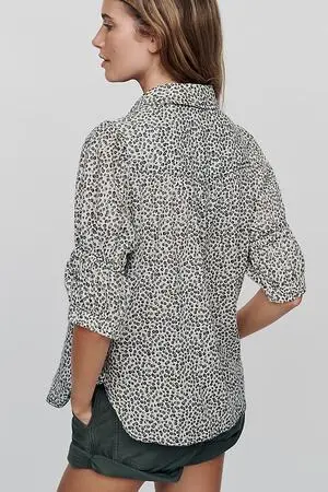 PILCRO Tallulah 100% Cotton Double Puff Sleeve Blouse - Black Pattern