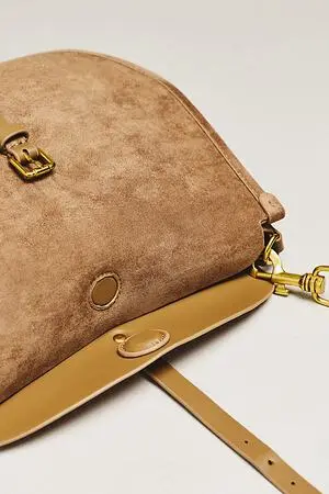 Anthropologie Faux Suede Buckle Shoulder Bag