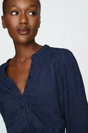 Maeve Shirred Long-sleeve Top - Navy