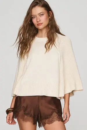 Anthropologie Cotton Wool Cape Sweater - Ivory