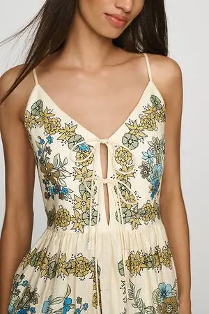 ALEMAIS Sophia Linen Midi Dress With Floral Print