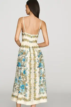 ALEMAIS Sophia Linen Midi Dress With Floral Print