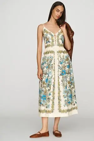 ALEMAIS Sophia Linen Midi Dress With Floral Print