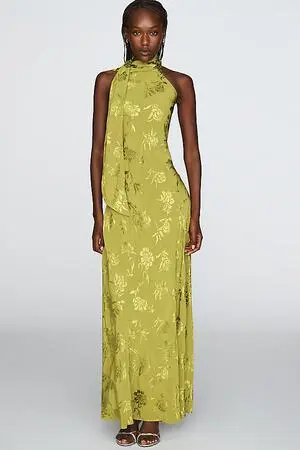 Anthropologie Jacquard Halter Midi Dress - Chartreuse