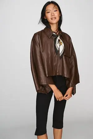 Maeve Faux-leather Cape Jacket - Chocolate