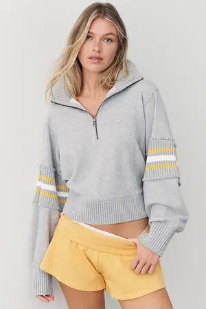 Daily Practice Striped Half-zip Pullover - Grey