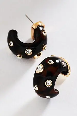 Anthropologie Crystal Res Hoop Earrgs - Gold