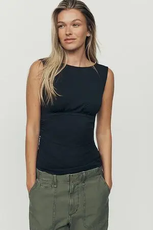 Maeve Ruched Boat-neck Tank Top - Black
