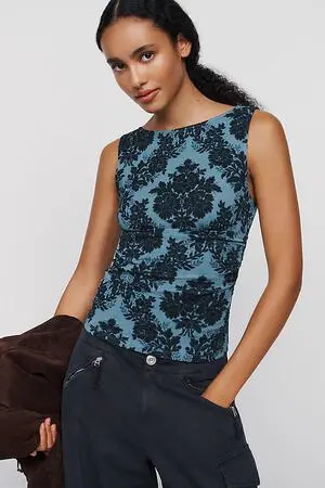 Maeve Maeve Ruched Boat-Neck Tank Top Slate