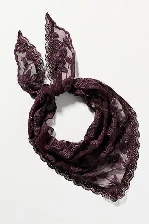ELIZABETH GILLETT Floral Lace Hair Scarf - Plum