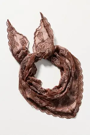 ELIZABETH GILLETT Floral Lace Hair Scarf - Tan
