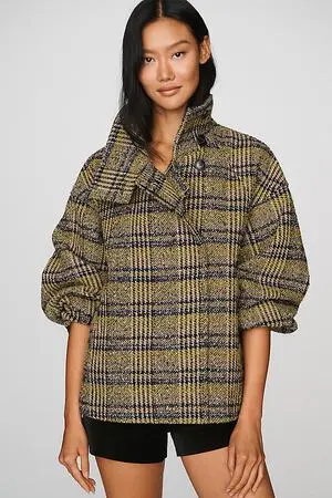 Anthropologie Bouclé Funnel-neck Coat Jacket - Lime