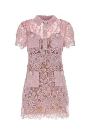 SELF-PORTRAIT Pink Lace Button Down Mini Dress - Multicolor