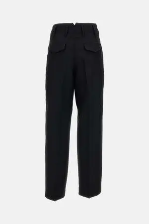 AMI Paris High-waisted Wide-leg Trousers In Virgin Wool Gabardine - Nero