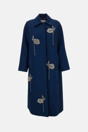 Erdem Embellished Satin Coat - Blu