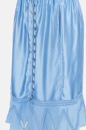 Rabanne Silk Blend Midi Skirt With Lace And Embroidery - Azzurro