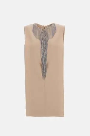 Sportmax Mini Sleeveless Dress With Rhinestone Fringe