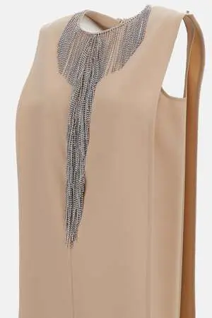 Sportmax Mini Sleeveless Dress With Rhinestone Fringe