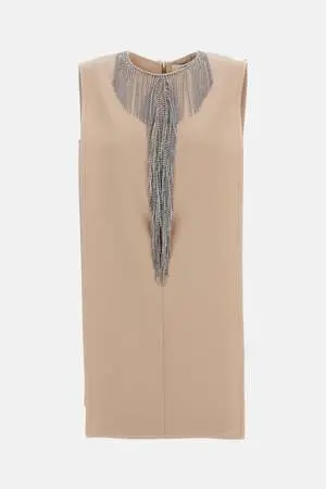 Sportmax Mini Sleeveless Dress With Rhinestone Fringe - Beige