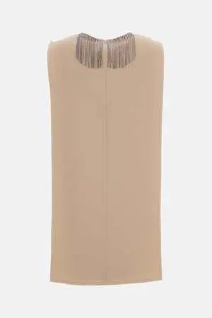 Sportmax Mini Sleeveless Dress With Rhinestone Fringe - Beige