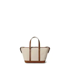 Ralph Lauren Cotton Canvas Mini Shopper Tote With Leather Trim
