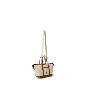 Ralph Lauren Cotton Canvas Mini Shopper Tote With Leather Trim - Ecru/cuoio