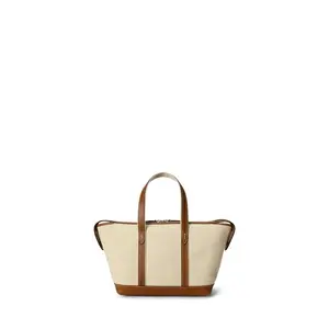 Ralph Lauren Cotton Canvas Mini Shopper Tote With Leather Trim - Ecru/cuoio