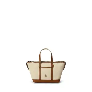 Ralph Lauren Cotton Canvas Mini Shopper Tote With Leather Trim - Ecru/cuoio