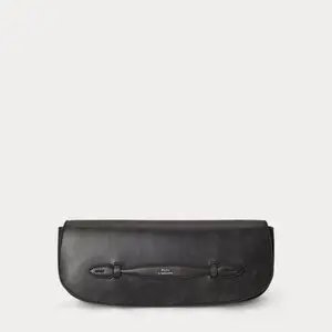 Ralph Lauren Bellport Leather Clutch With Top Handle And Adjustable Shoulder Strap - Stone/black
